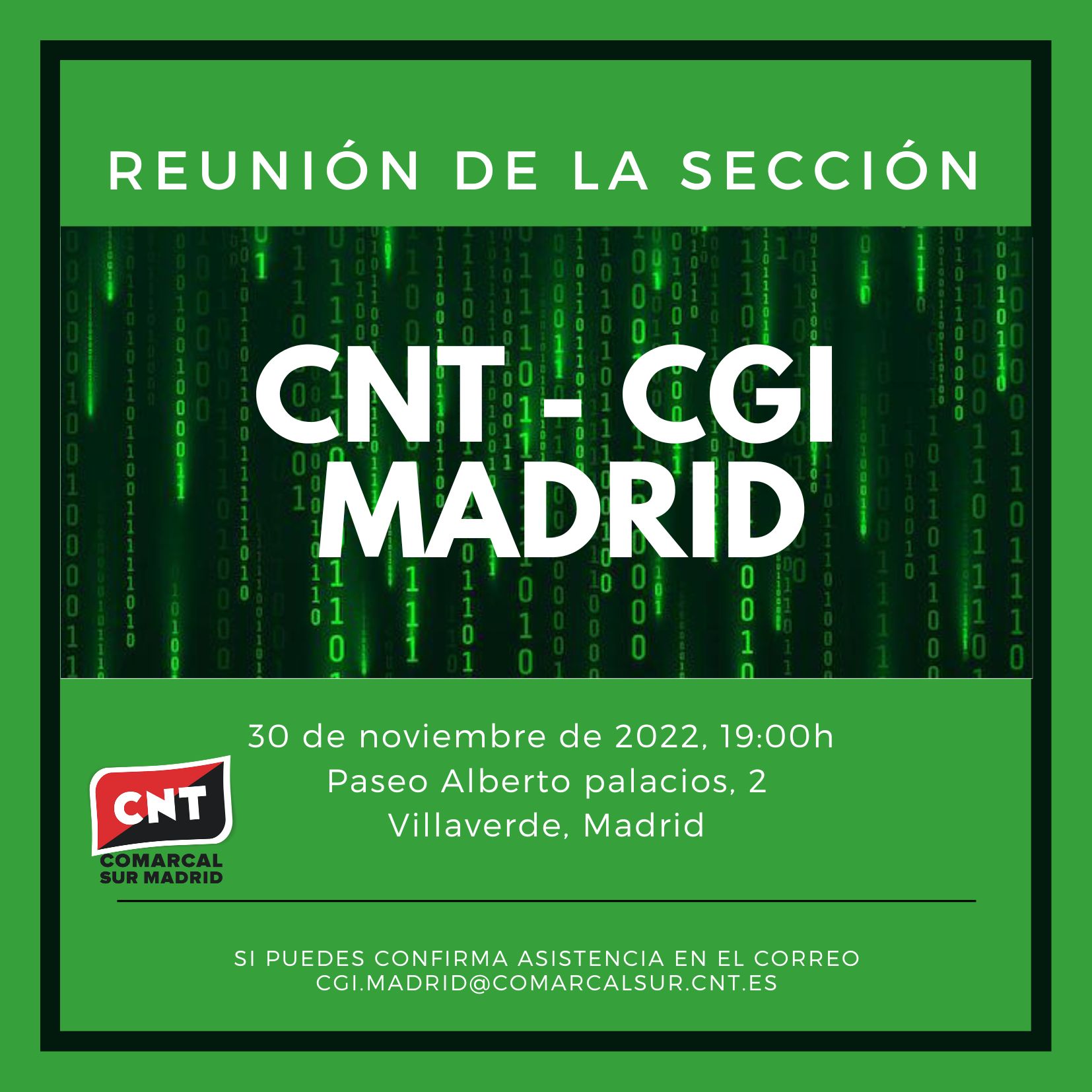 Reunión informativa sección sindical CGI Madrid – CNT Comarcal Sur Madrid